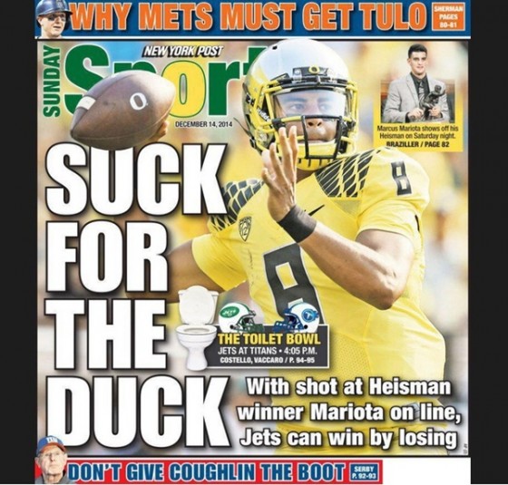 New York Post wants Jets to 'Suck for the Duck'