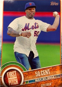 50 Cent's horrible first pitch now on baseball card