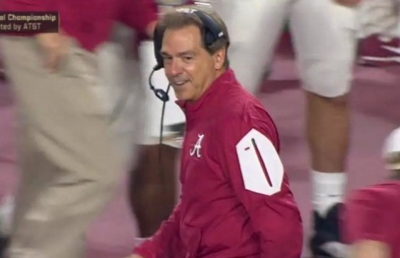 Nick Saban smiling after onside kick yields meme
