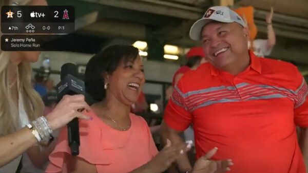 Astros rookie hits first career home run while parents are interviewed ...