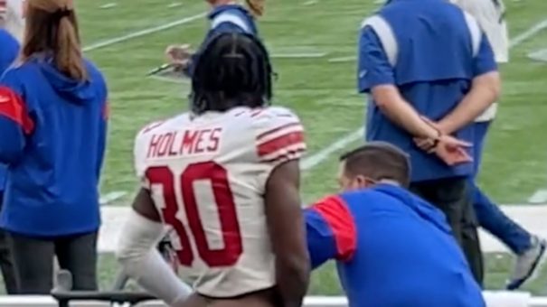 Video of Giants trainer working on Darnay Holmes goes viral
