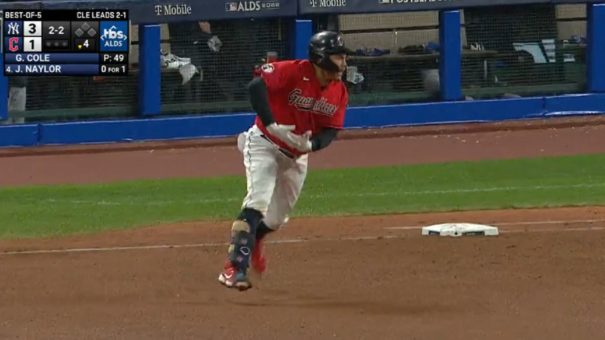 Josh Naylor taunts Gerrit Cole with baby move after home run in ALDS