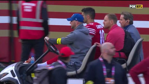 Jimmy Garoppolo carted to locker room with ankle injury