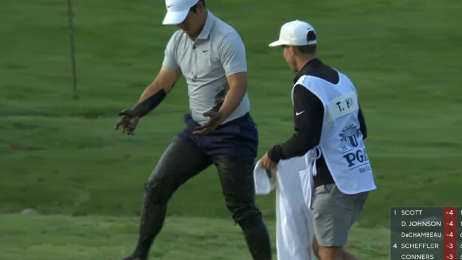 Tom Kim gets the meme treatment after falling into mud at PGA Championship