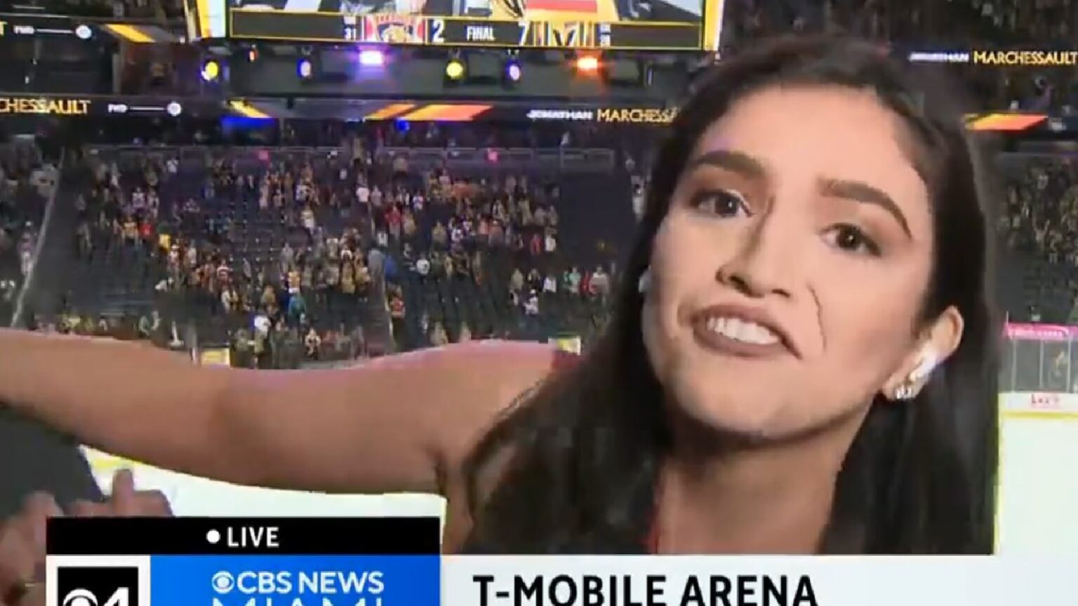Miami reporter goes viral for on-air stiff-arm of fan at Stanley Cup Finals