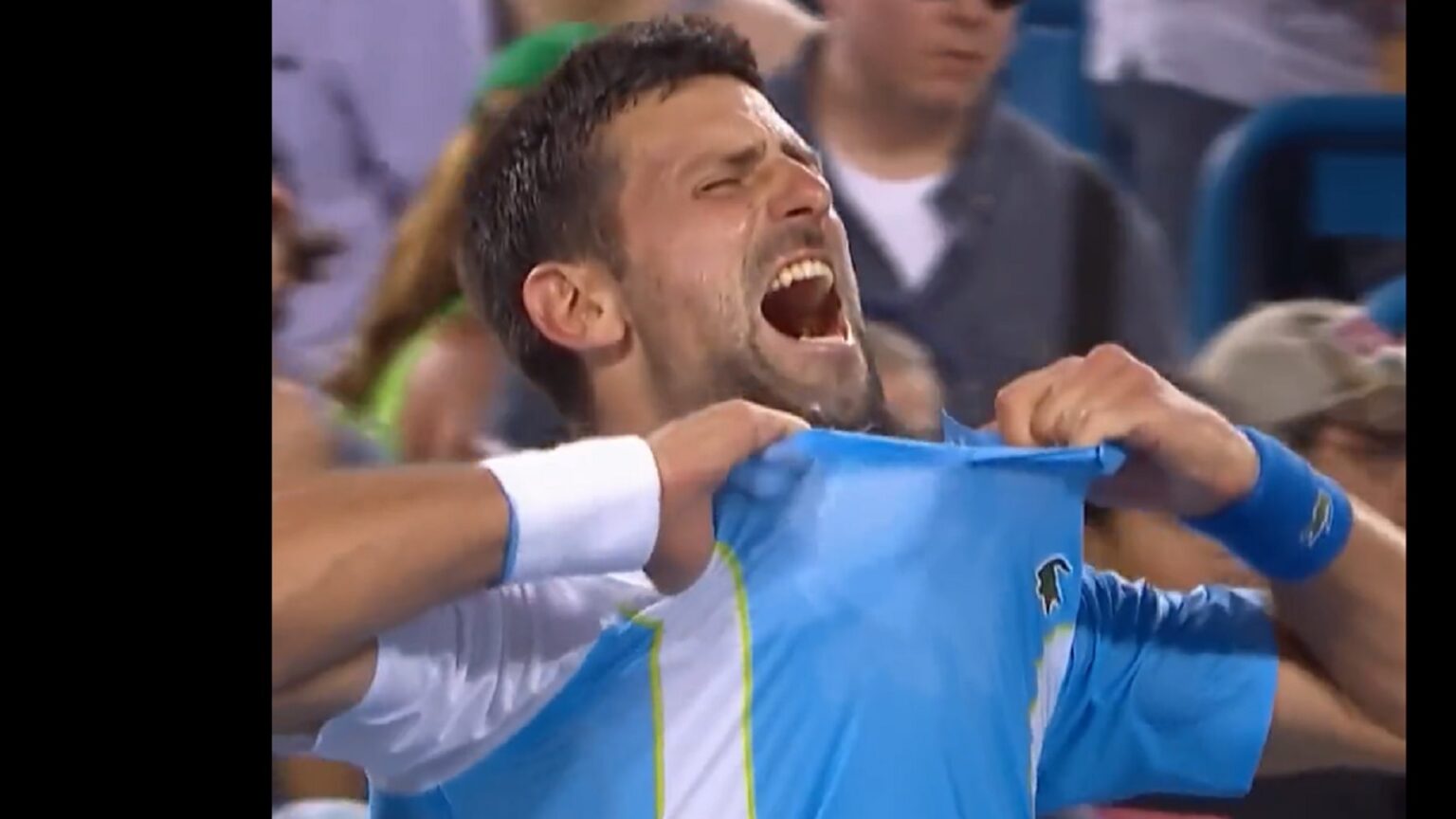 Novak Djokovic rips apart his shirt after winning epic final