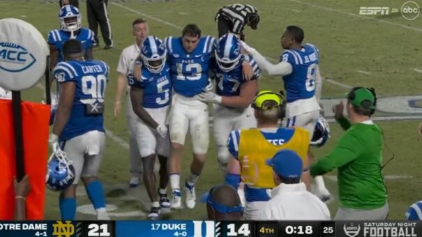 Riley Leonard screams in pain after suffering injury against Notre Dame