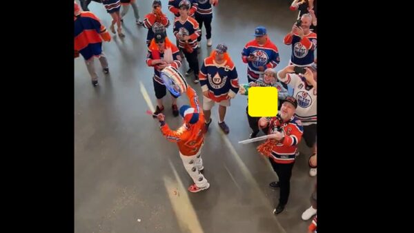 Another Oilers fan flashed the crowd at playoff game