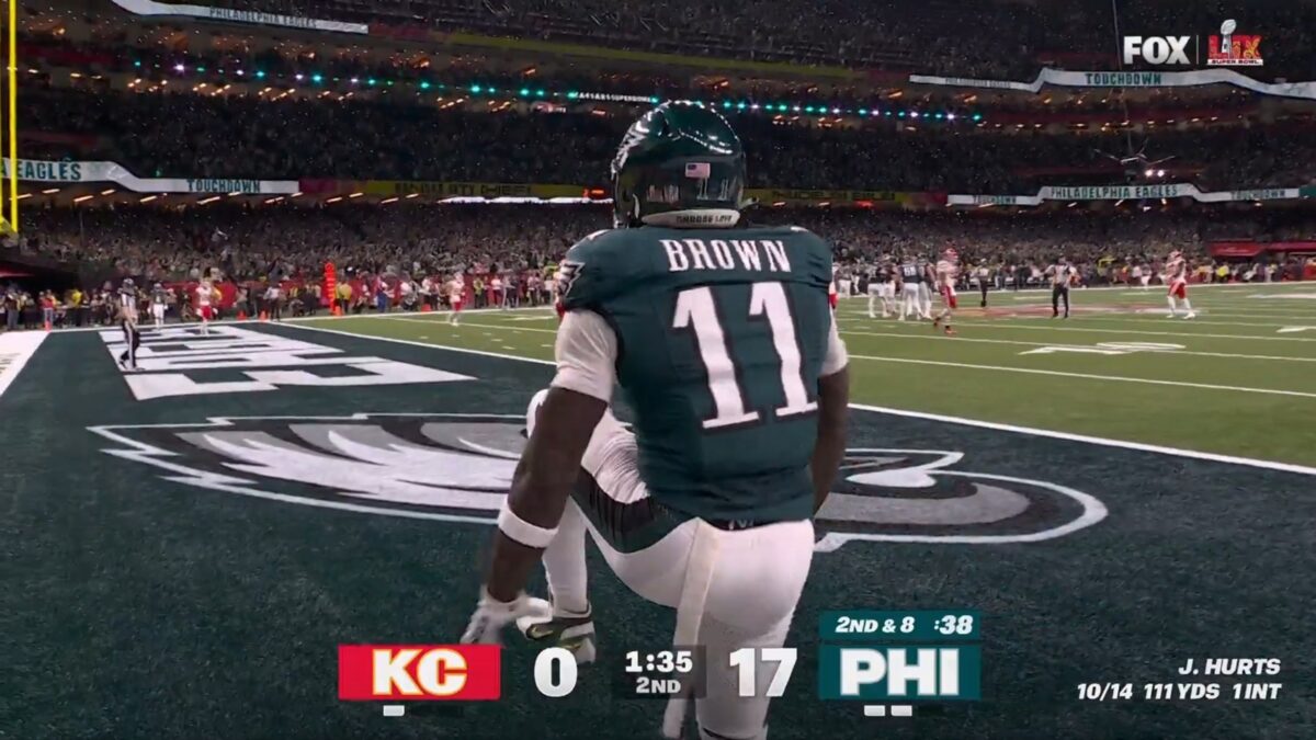 AJ Brown pays tribute to LeBron James with his Super Bowl celebration