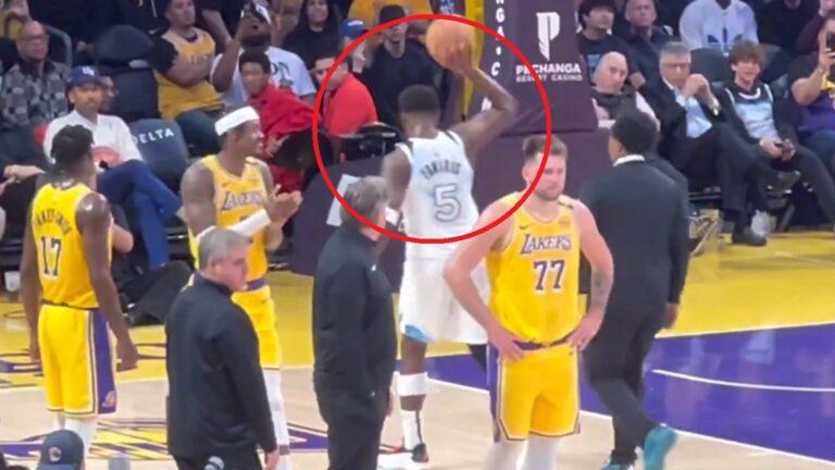 Anthony Edwards throws ball into stands after being ejected vs. Lakers