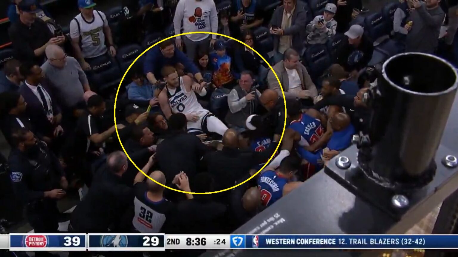 Huge fight between Pistons, Timberwolves spills into stands