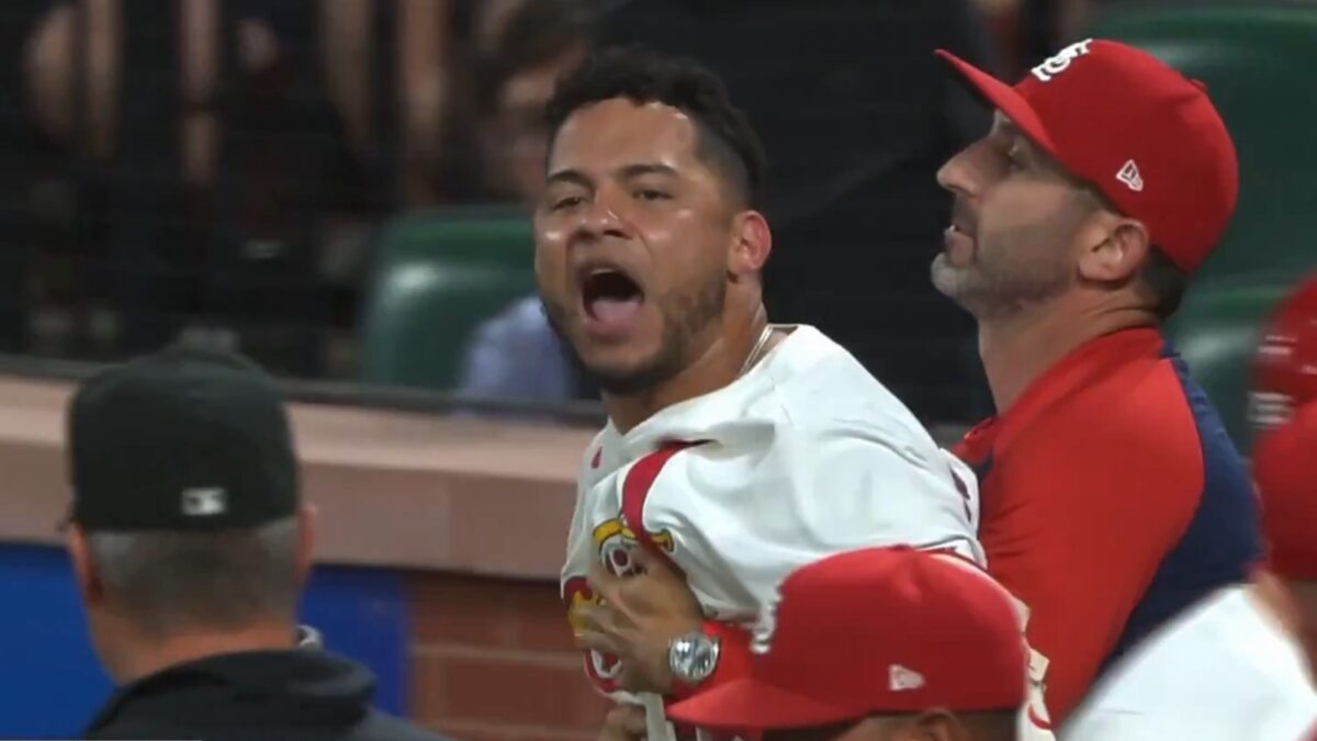 Willson Contreras throws his bat during ejection meltdown