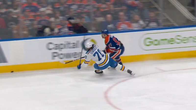 Blues player gets cut by a skate after collision with Connor McDavid