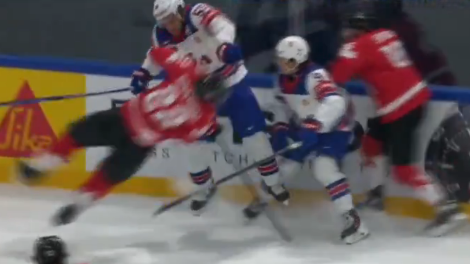 USA's Ryan Lindgren delivers terrifying hit on Canada's Evan Bouchard